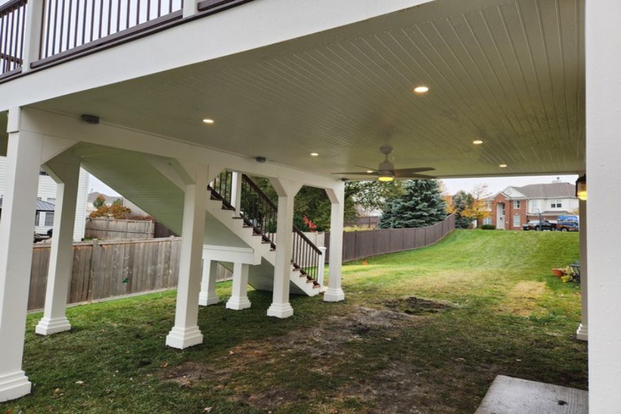 Azek Beadboard Ceiling and Azek Wrapped Posts Lake Villa - Rock Solid Builders, Inc.