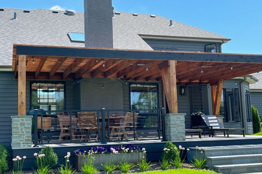 Trex Deck with Rod Rails and Cedar Pergola McHenry - Rock Solid ...